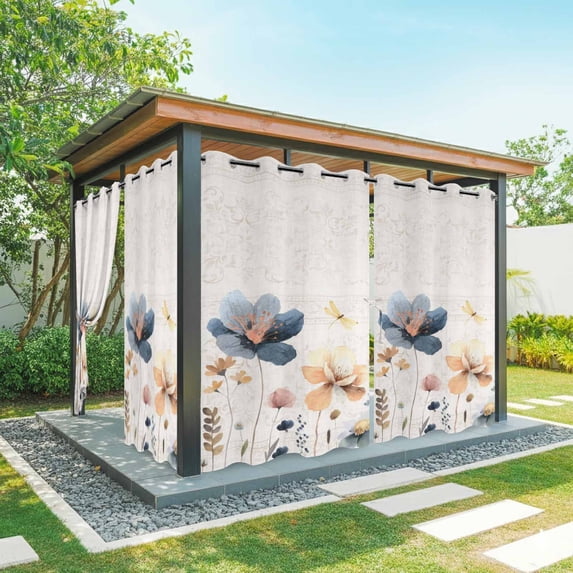 Blue Yellow Flower Outdoor Curtains for Patio, Watercolor Spring ...