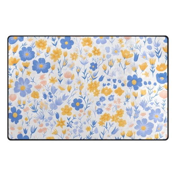 Blue Yellow Flower Pattern Memory Foam Area Rug 60"x39" Non Slip ...