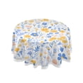 Blue Yellow Flower Pattern Round Lace Tablecloth 60 Inch Polyester ...