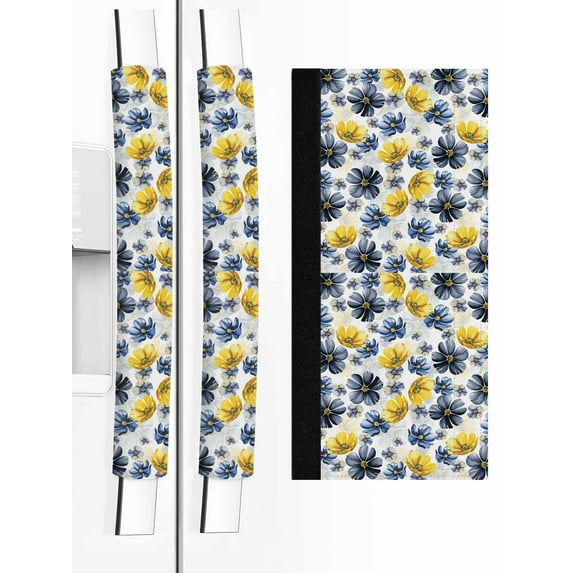 Blue Yellow Flower Refrigerator Door Handle Covers Set of 2, Retro ...