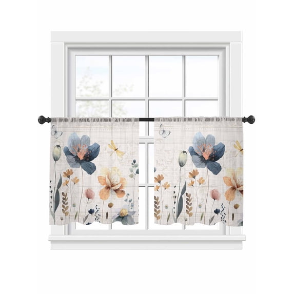 Blue Yellow Flower Sheer Curtains 2 Panels Set Watercolor Spring ...