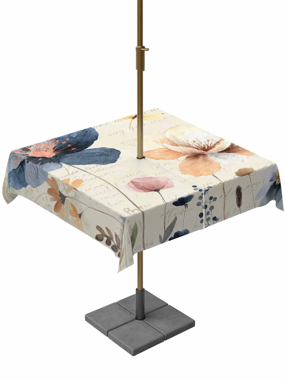 Blue Yellow Flower Square Outdoor Tablecloth with Umbrella Hole ...