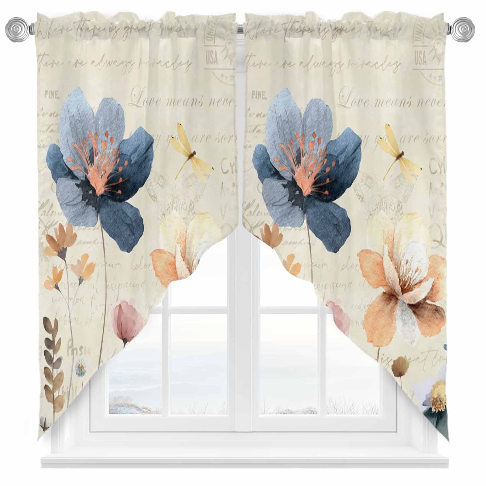 Blue Yellow Flower Swag Kitchen Curtain Valances, Country Yellow Blue ...