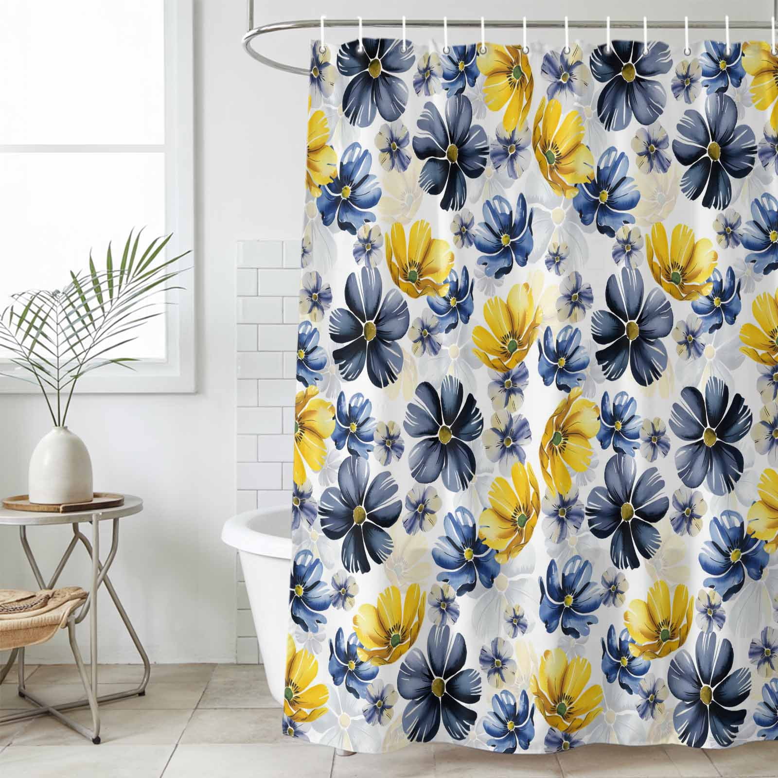 Blue Yellow Flower Waterproof Fabric Shower Curtain,Retro Country ...