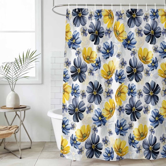 Blue Yellow Flower Waterproof Fabric Shower Curtain,Retro Country ...