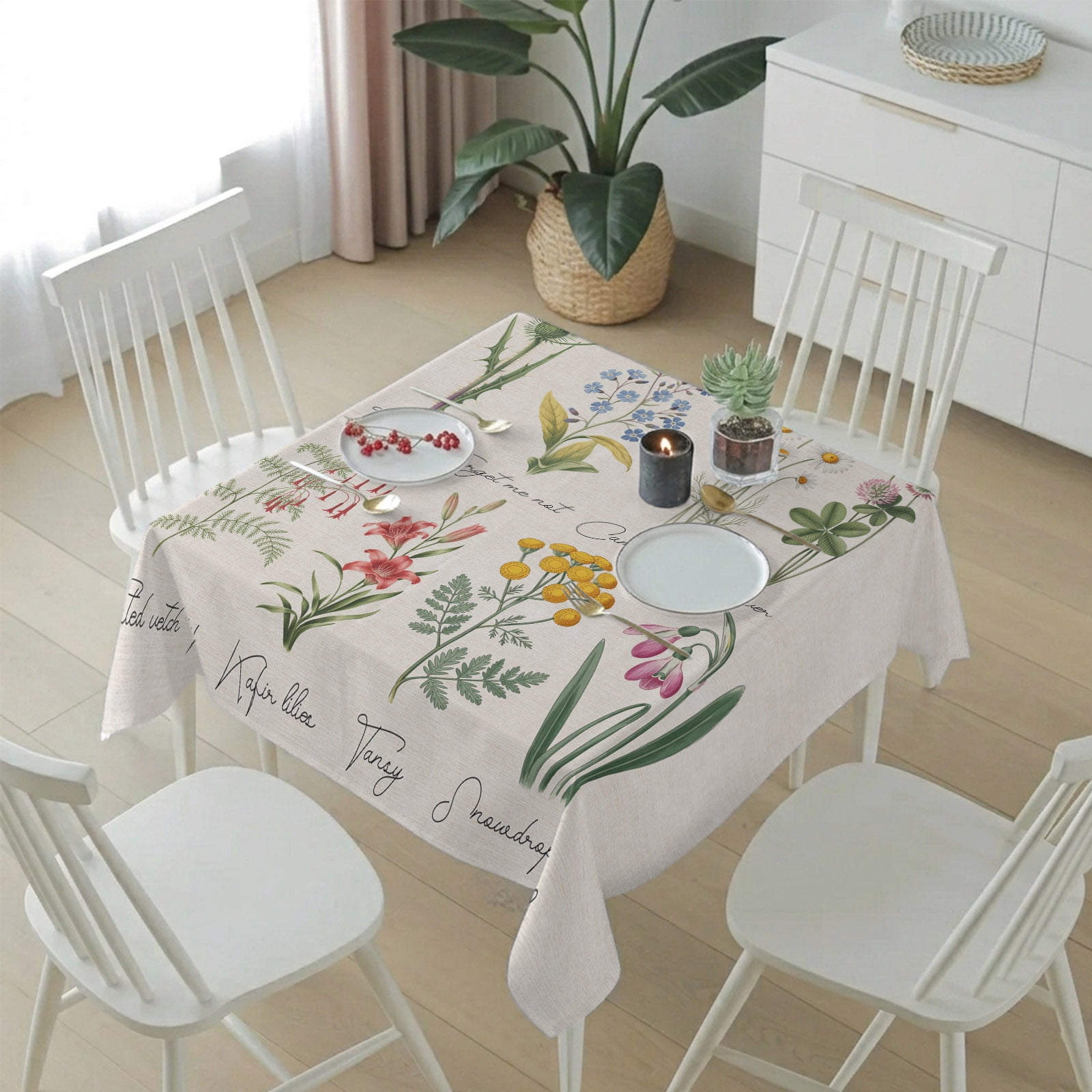 Blue Yellow Flower Wildflowers on Vintage Table Cloth 60x60in ...