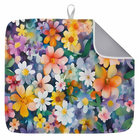 Blue Yellow Flowers Dish Drying Mat for Kitchen Counter,Spring Daisy ...