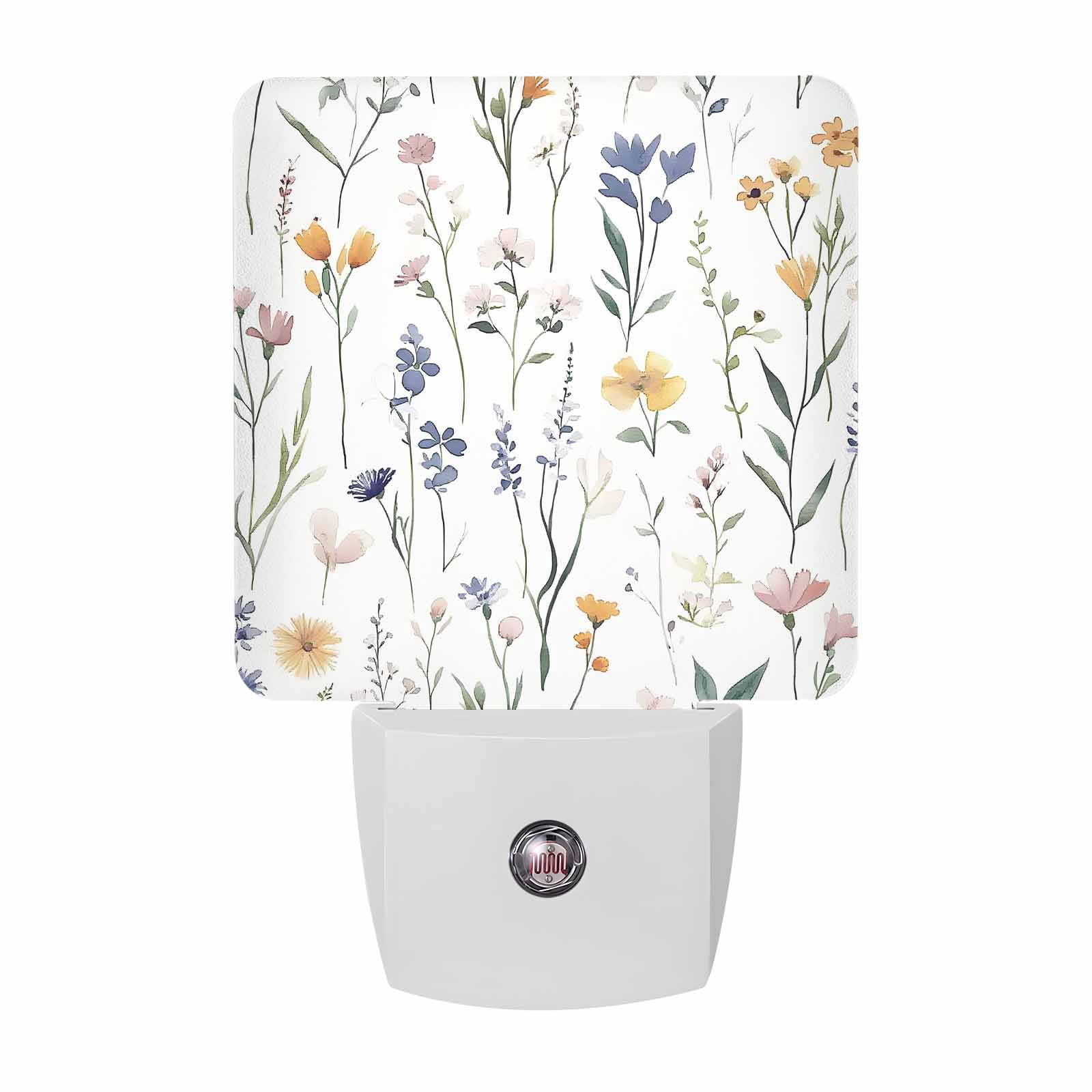 Blue Yellow Flowers Leaf Plug-in LED Night Lights Vintage Wildflower ...