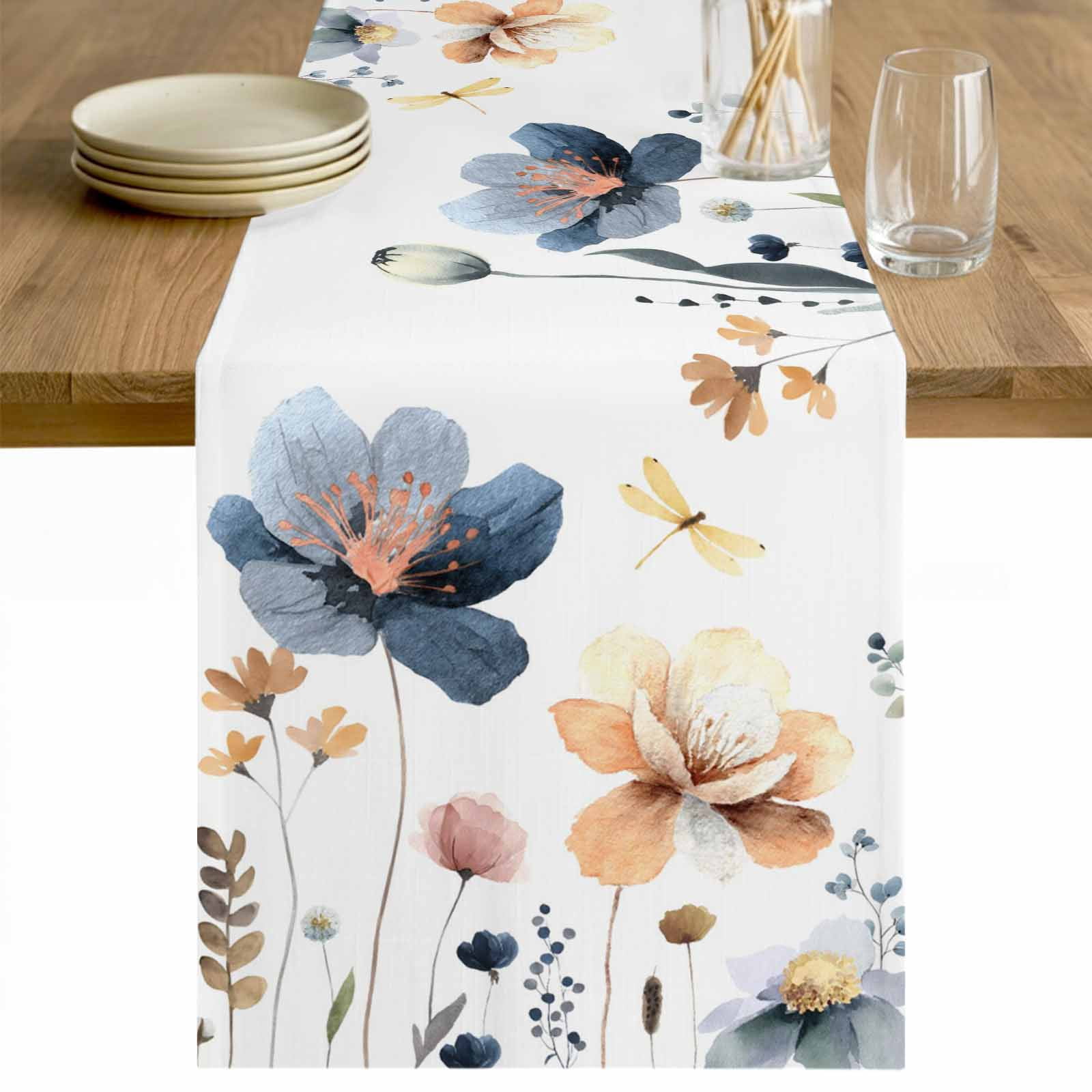 Blue Yellow Flowers Table Runner 120 Inches Long Farmhouse Dress ...