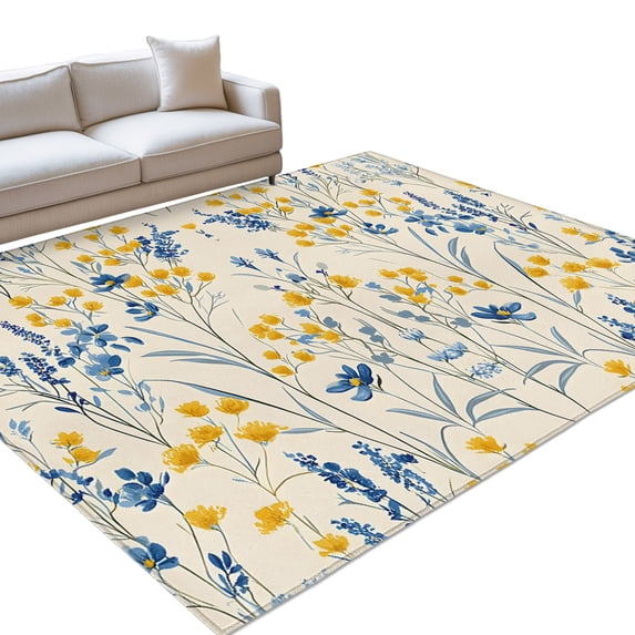 Blue Yellow Flowers Washable Rug 4x6 Area Rug for Living Room Bedroom ...