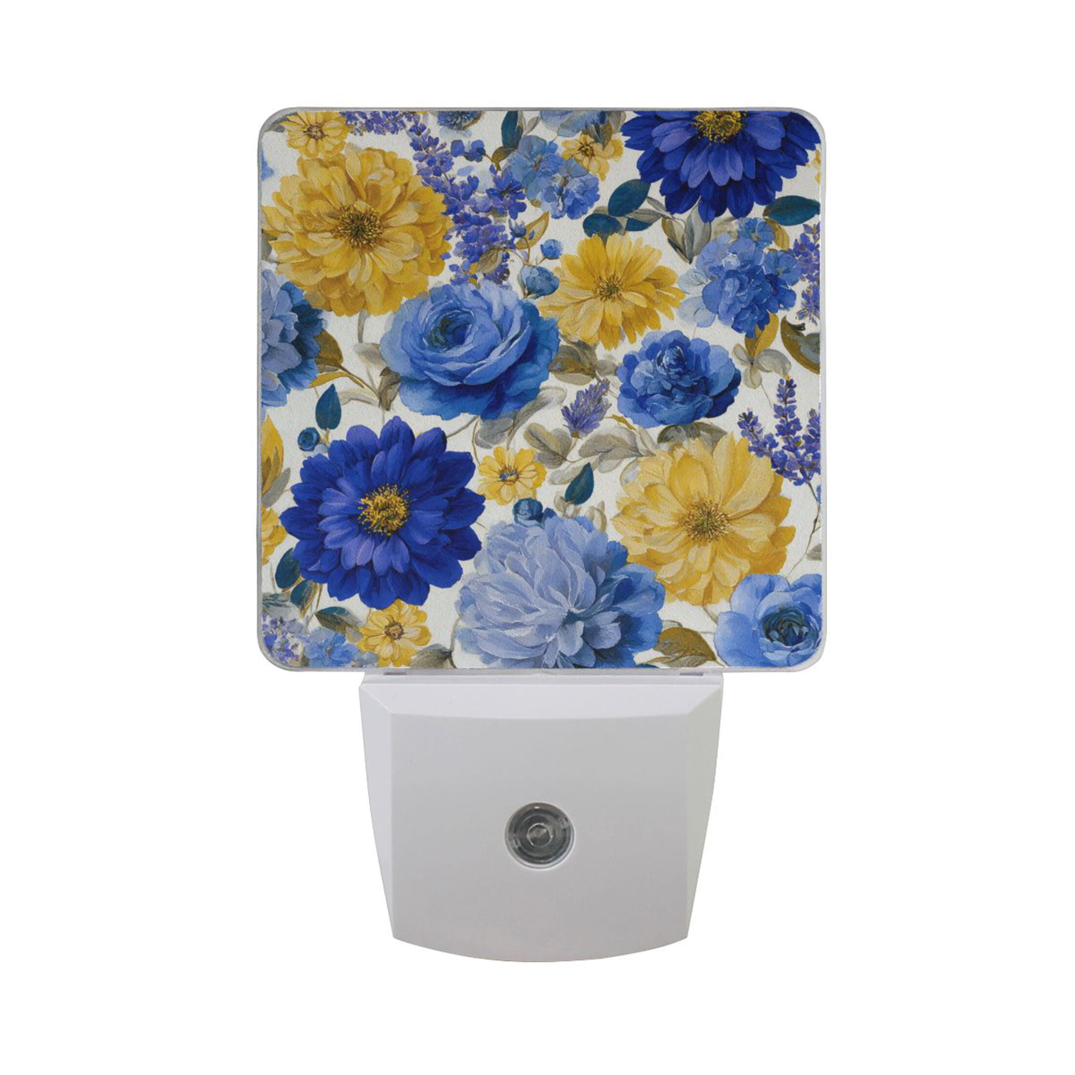 Blue Yellow Flowers with Buds and Leaves LED Night Light Sensor Lamp ...