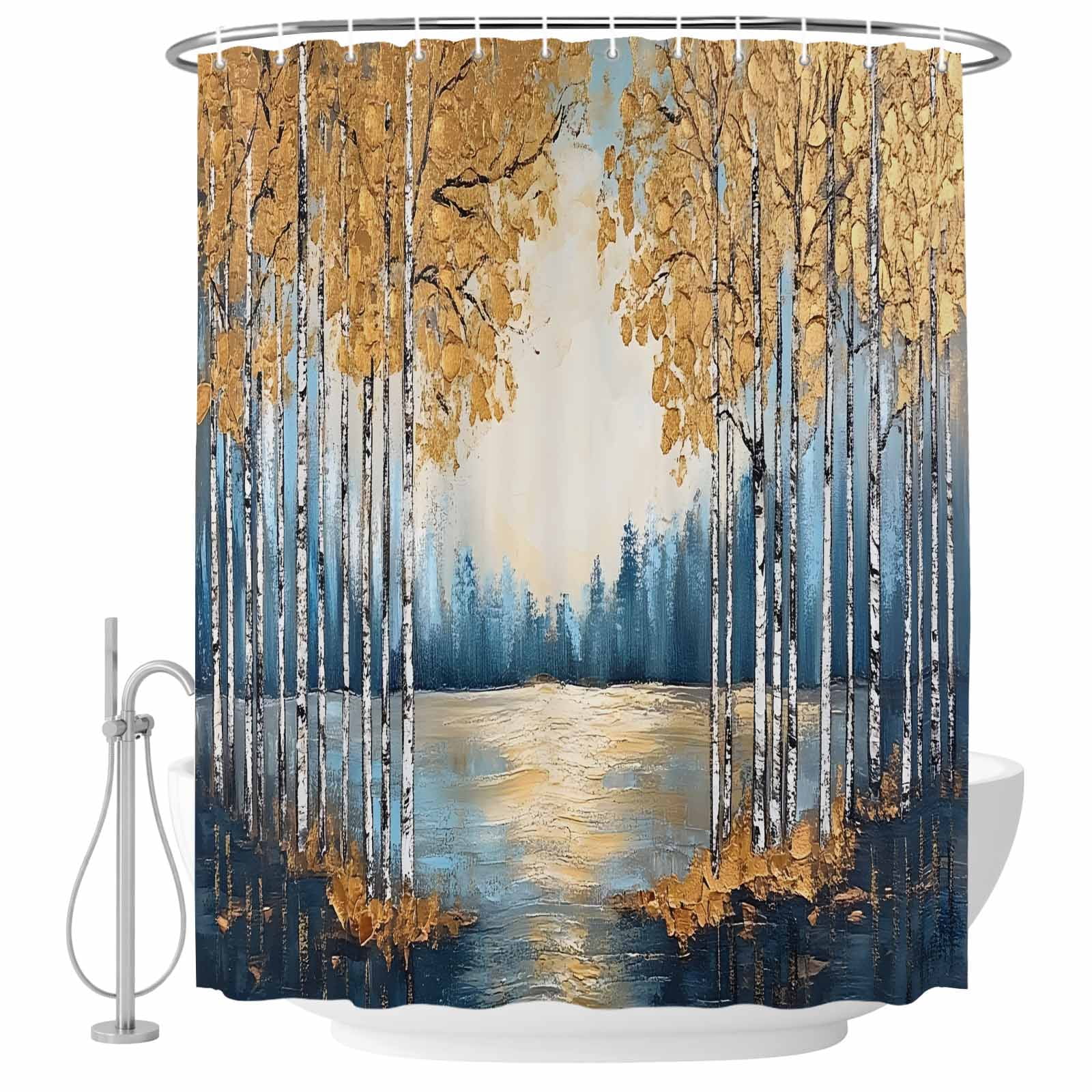 Blue Yellow Forest Shower Curtain Set - Small 36" x 72" Washable ...