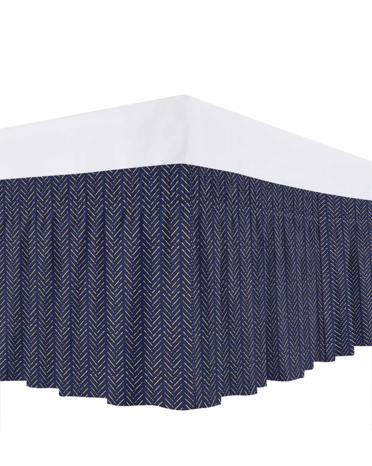 Blue Yellow Geometric Bed Skirt Queen Size, Modern Abstract Art Striped ...
