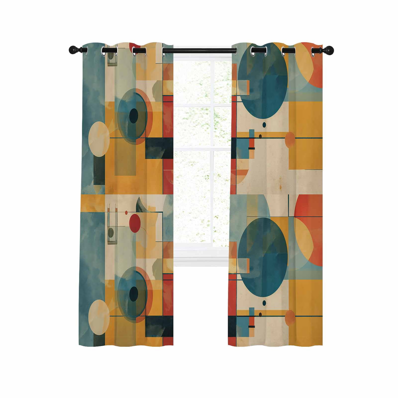 Blue Yellow Geometric Blackout Curtains 39 Inches Long for Bedroom ...