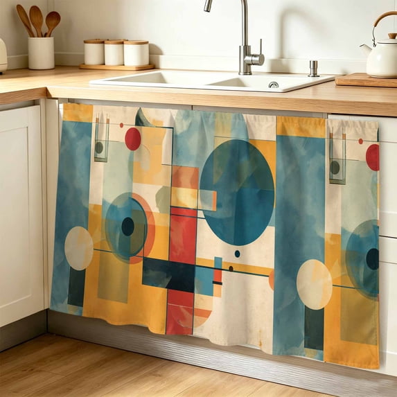 Blue Yellow Geometric Cabinet Curtains for Shelves, Vintage Oil ...