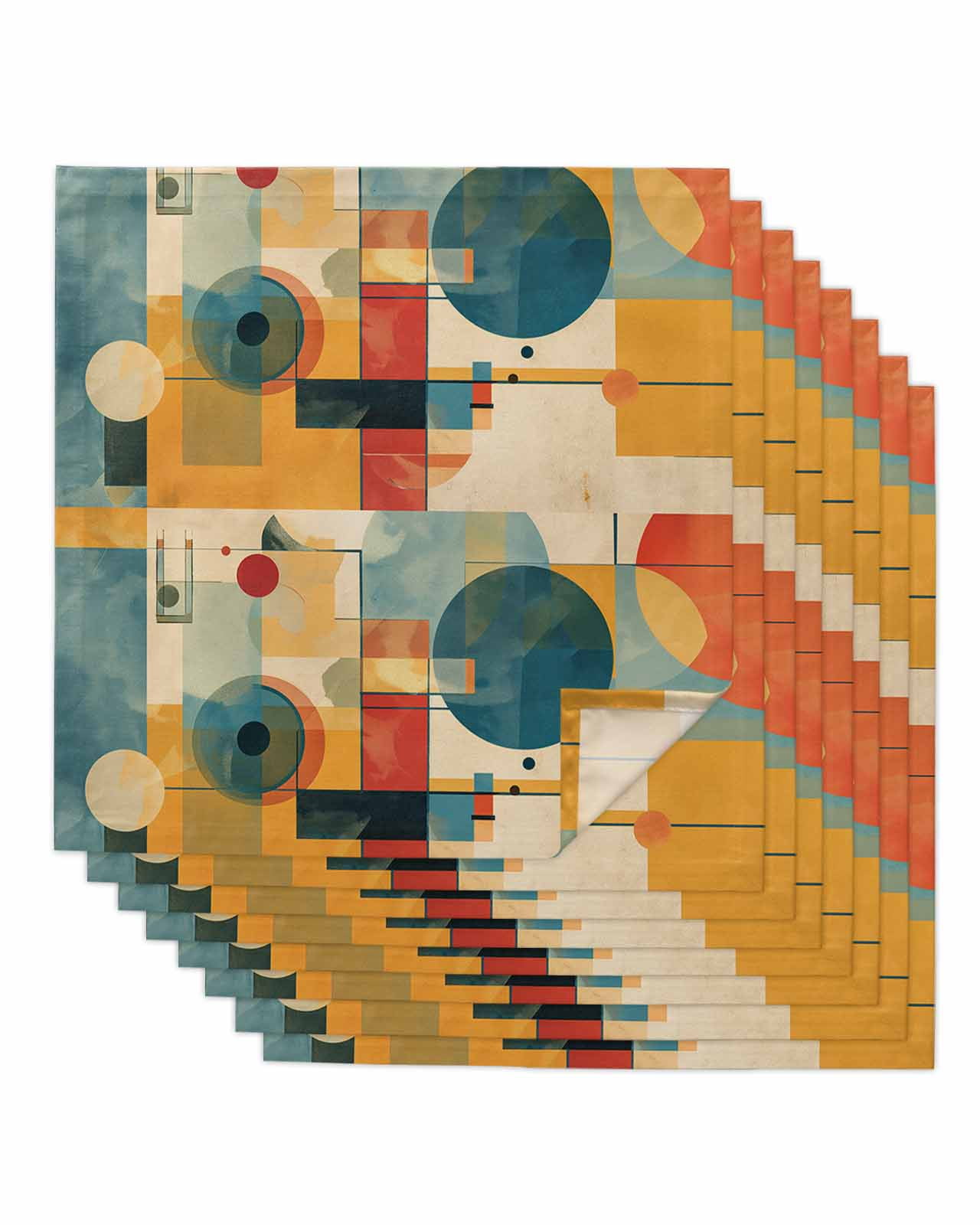 Blue Yellow Geometric Cloth Napkins Washable Set of 8, Vintage Oil ...