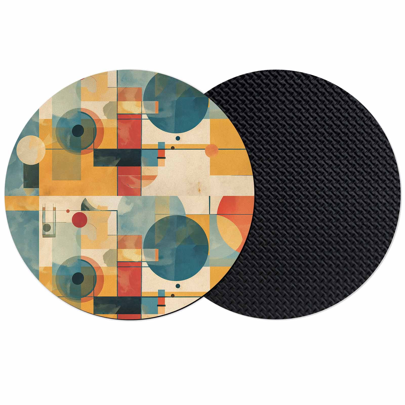 Blue Yellow Geometric Coasters Set of 2, Vintage Oil Painting Abstract ...