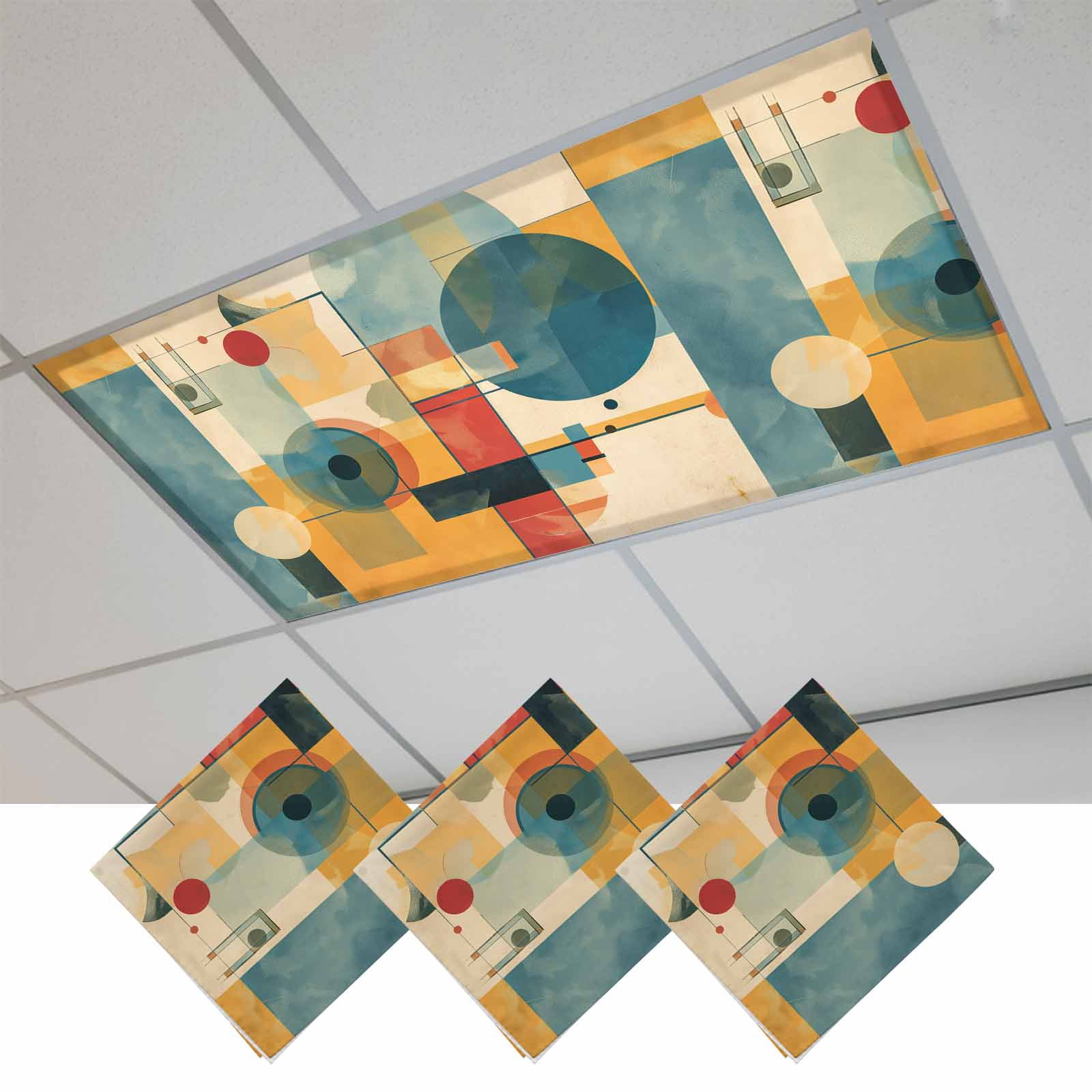 Blue Yellow Geometric Fluorescent Light Covers, Vintage Oil Painting ...