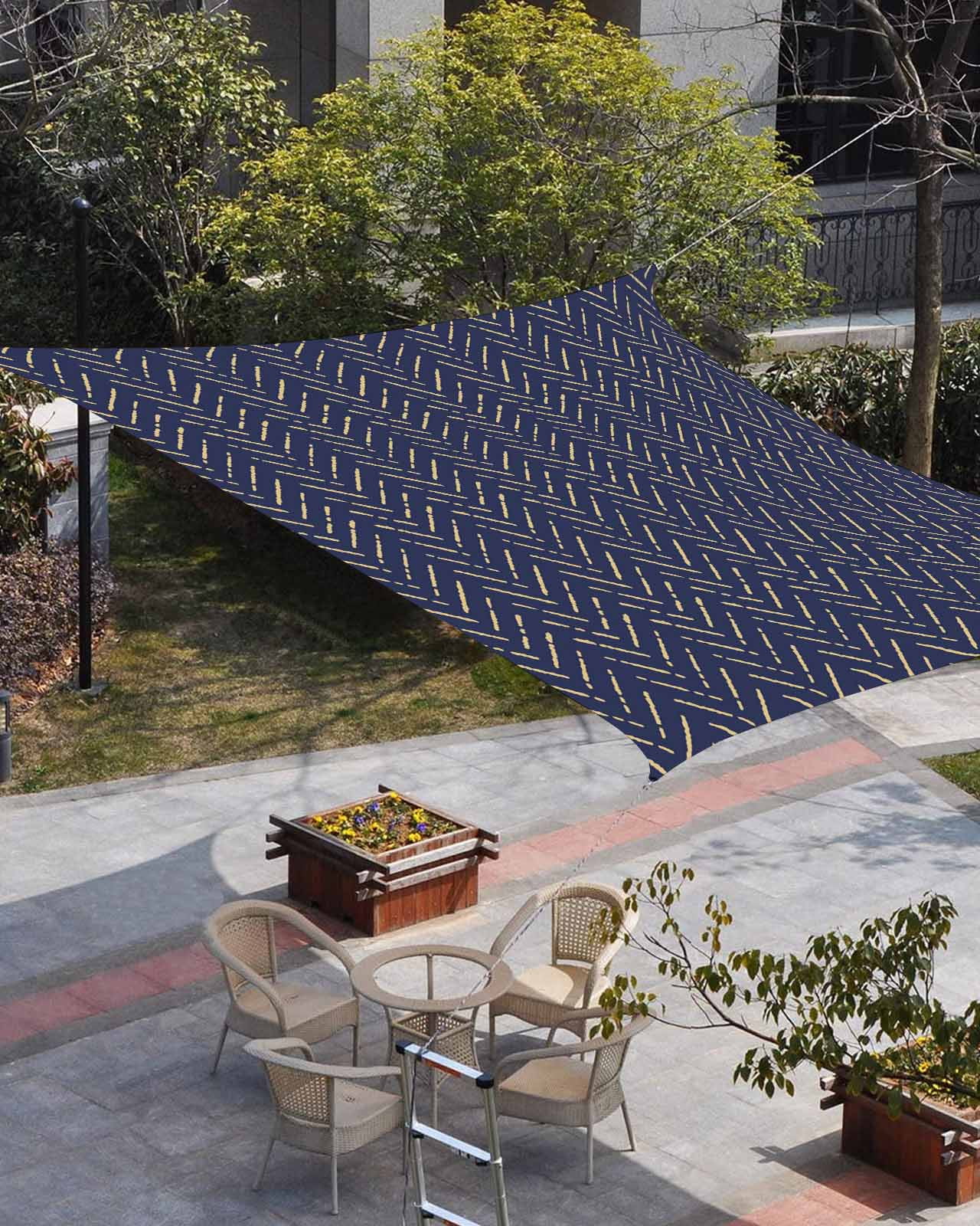 Blue Yellow Geometric Sun Shade Sail 12'x16' Rectangle Outdoor Shade ...