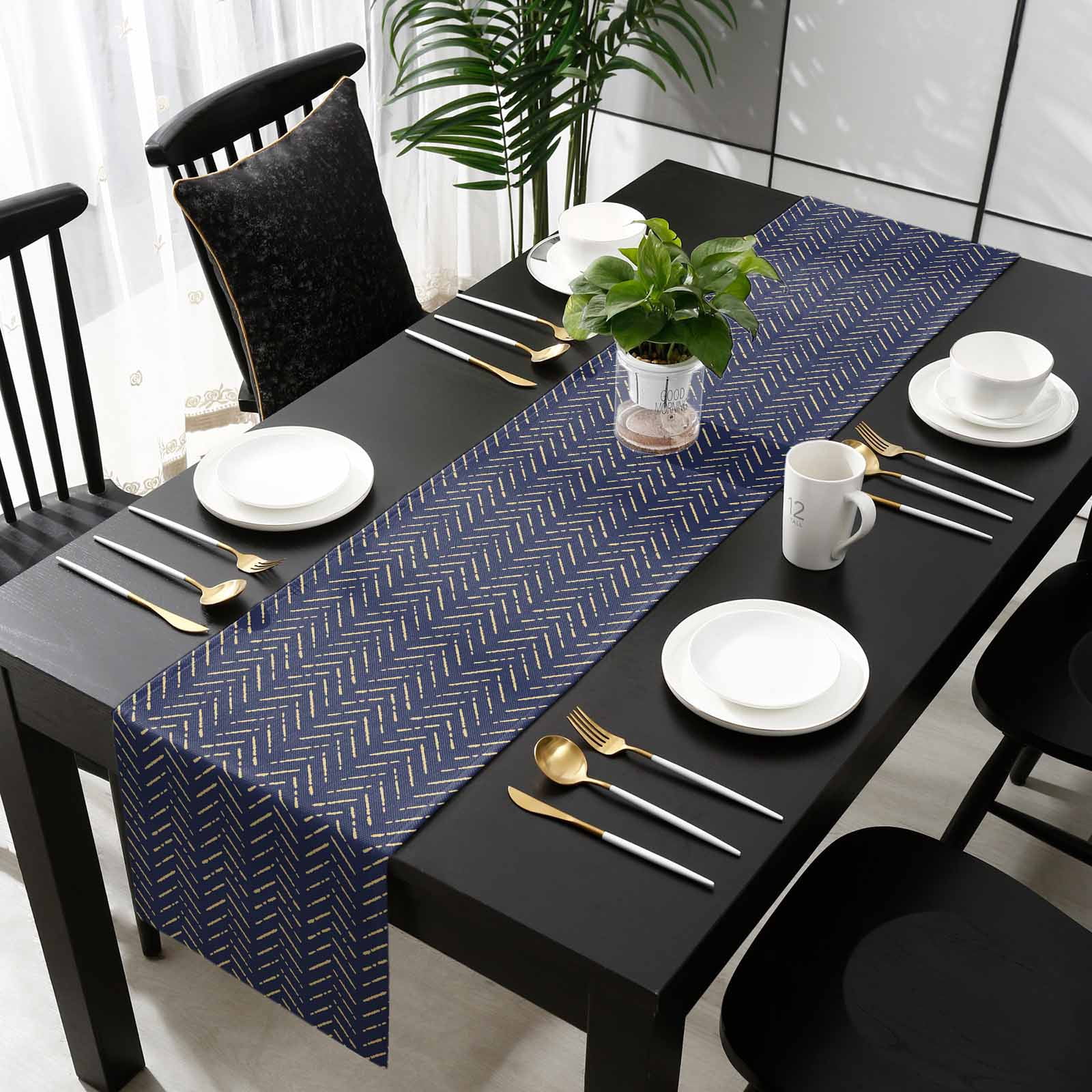 Blue Yellow Geometric Table Runner 72 Inches Long, Modern Abstract Art ...