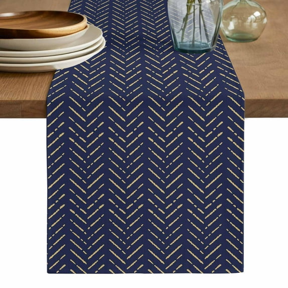 Blue Yellow Geometric Table Runner, Modern Abstract Art Striped ...