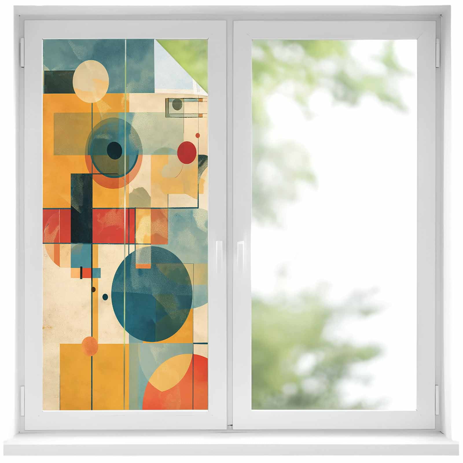 Blue Yellow Geometric Window Privacy Film, Vintage Oil Painting ...