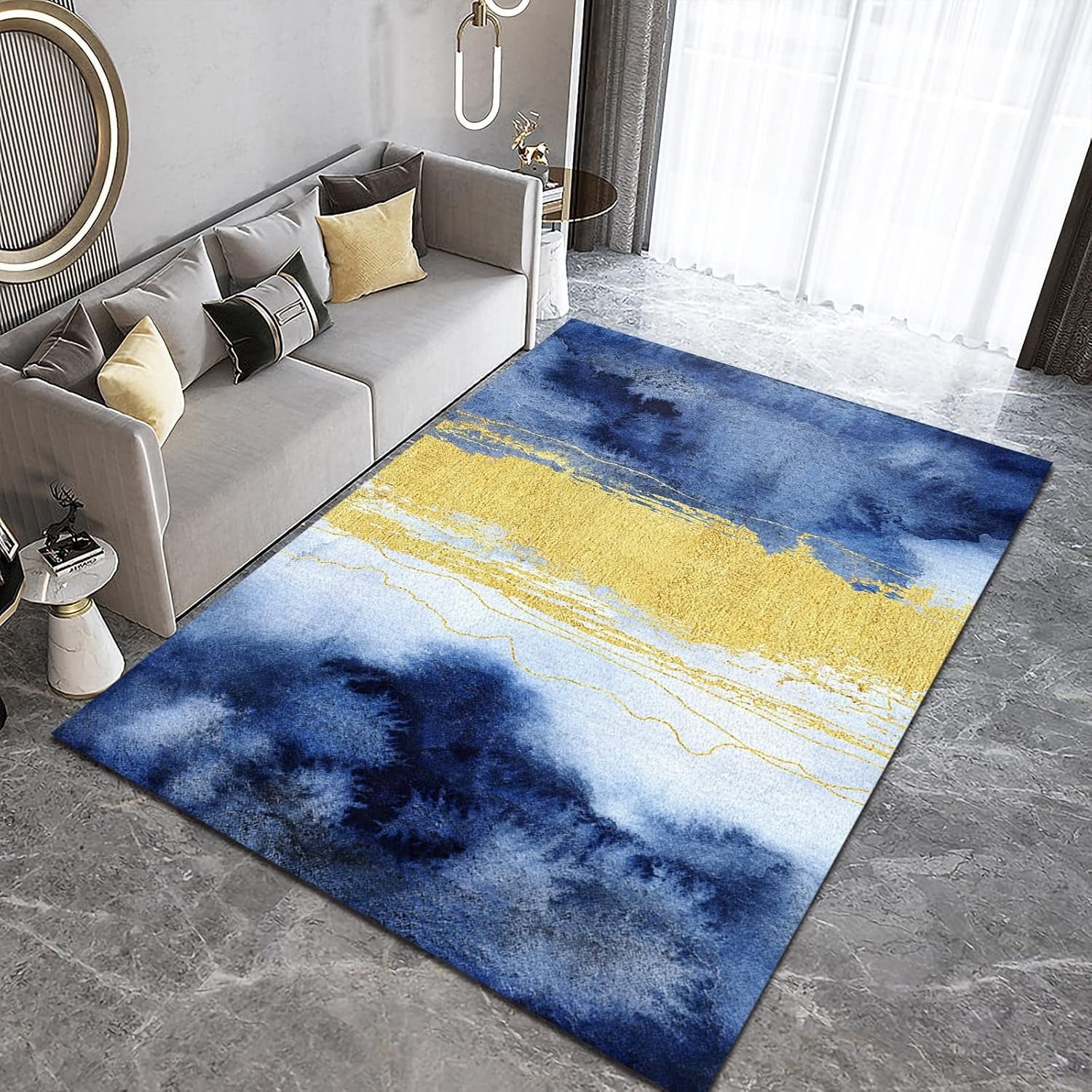 Blue-Yellow Gradient Carpet, Marble Area Rugs, Doormat Fine Pile High ...