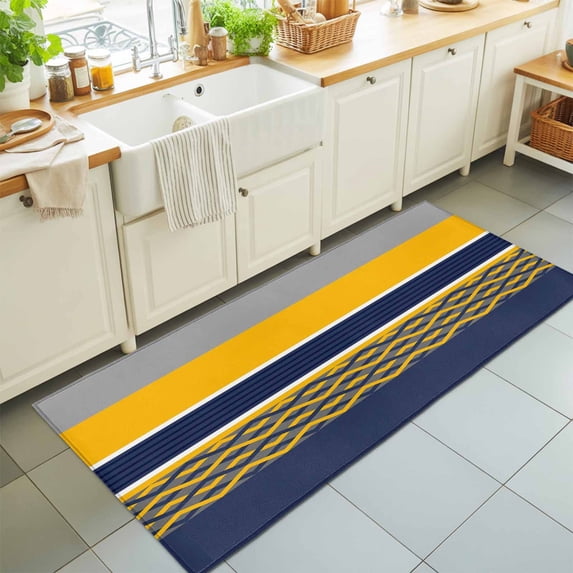 Blue Yellow Gray Line Rectangle Rug 2'x6' Abstract Geometric Stripe ...