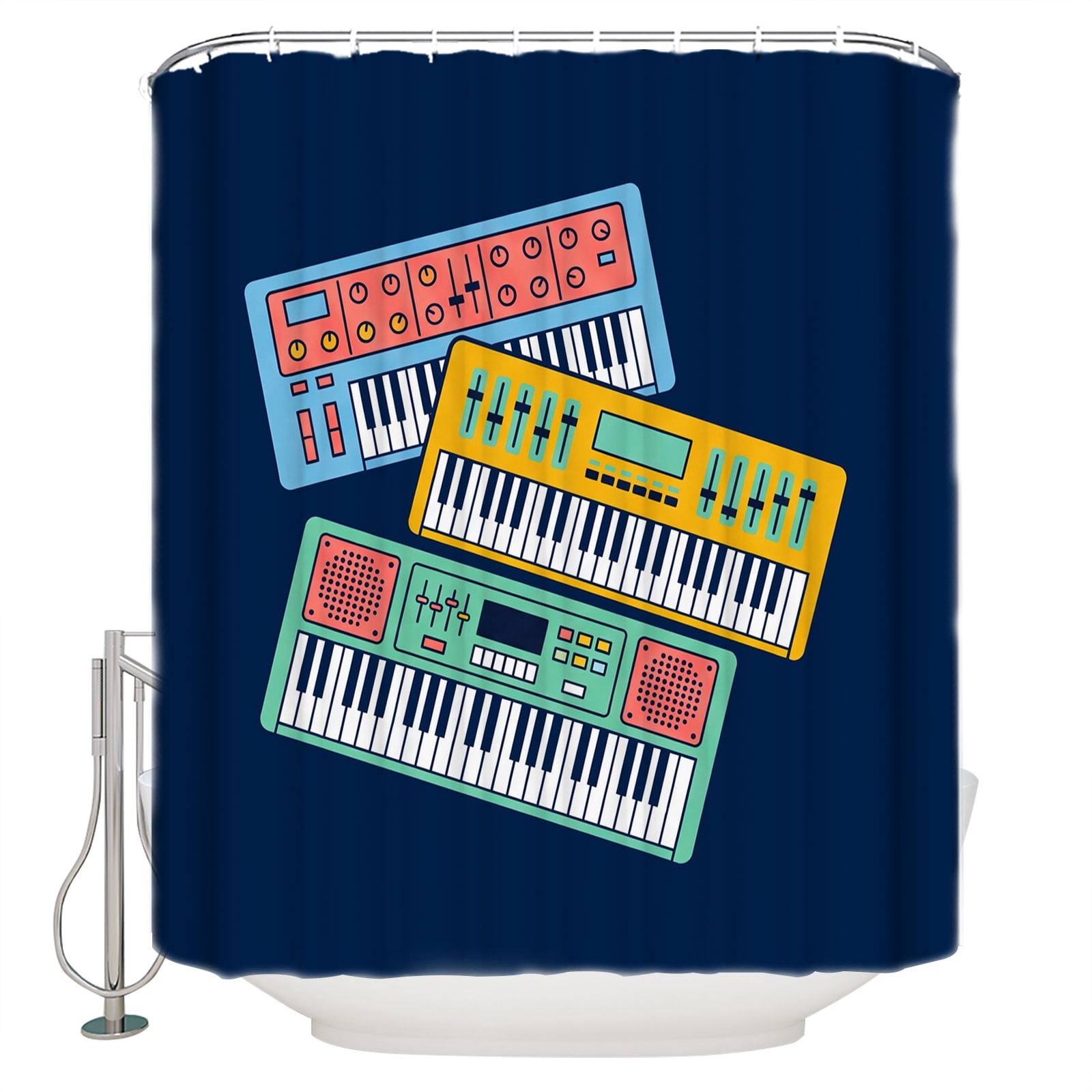 Blue Yellow Green Pianos Bathroom Shower Curtains with 12 Hooks ...