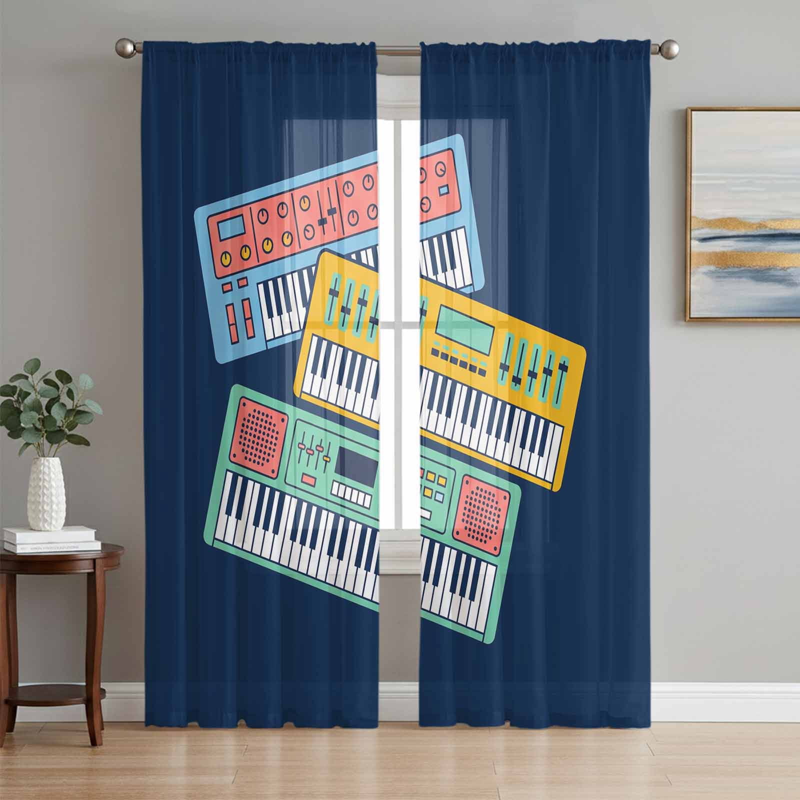 Blue Yellow Green Pianos Sheer Curtains for Living Room Bedroom ...
