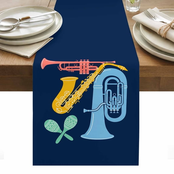 Blue Yellow Green Saxophones Table Runner Colorful Instrumentation ...