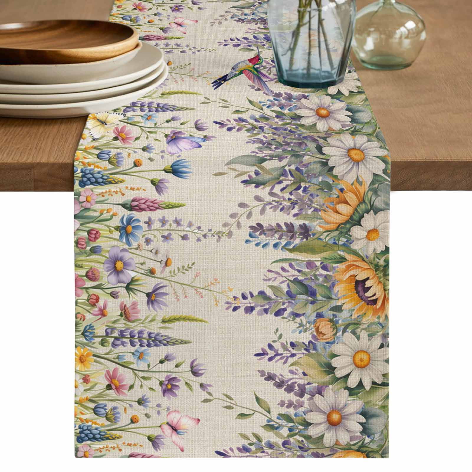 Blue Yellow Green Striped Table Runner 48 Inches, Farmhouse Vintage ...