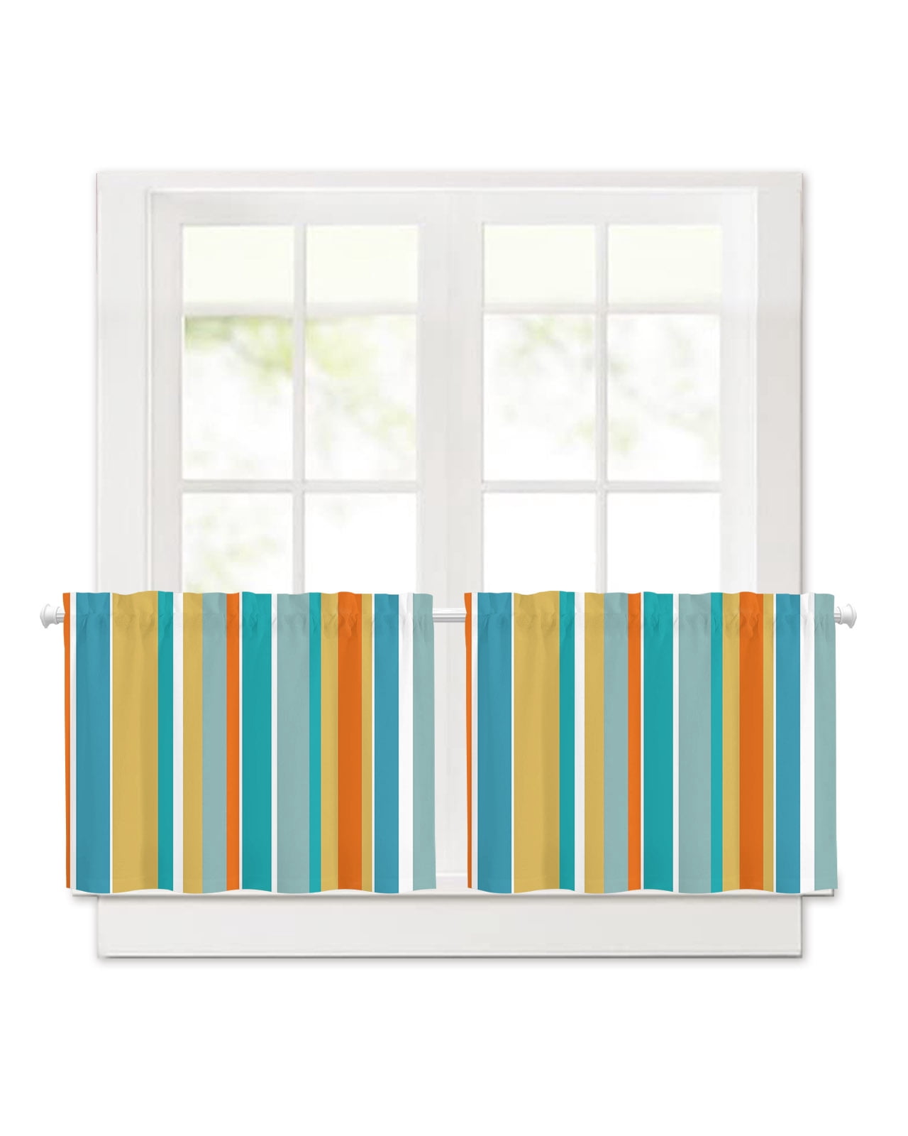 Blue Yellow Green Stripes Short Blackout Curtains 24 Inch Long,Colorful ...