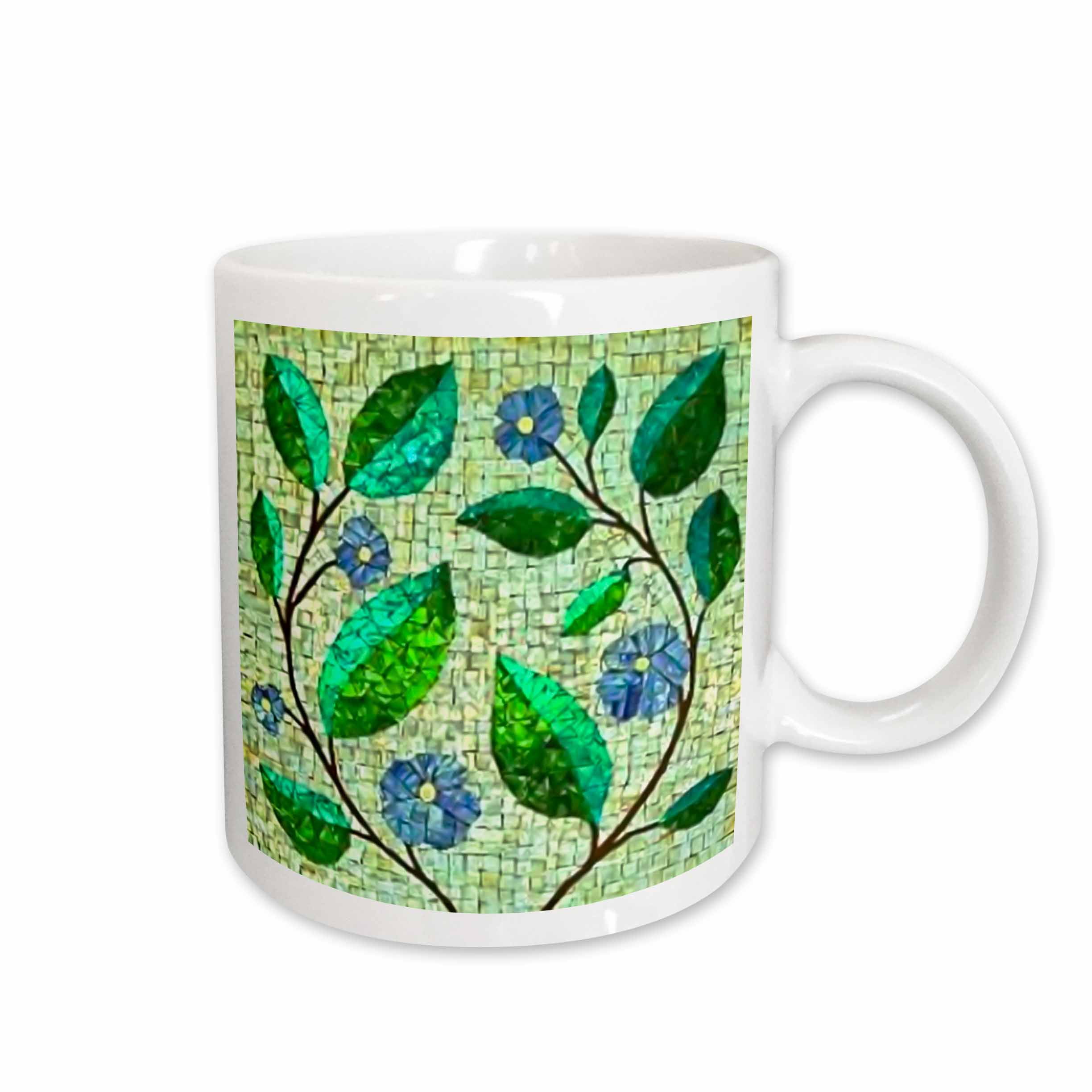Blue Yellow Green Yellow Glass Mosaic Tile Floral Print 11oz Mug mug ...