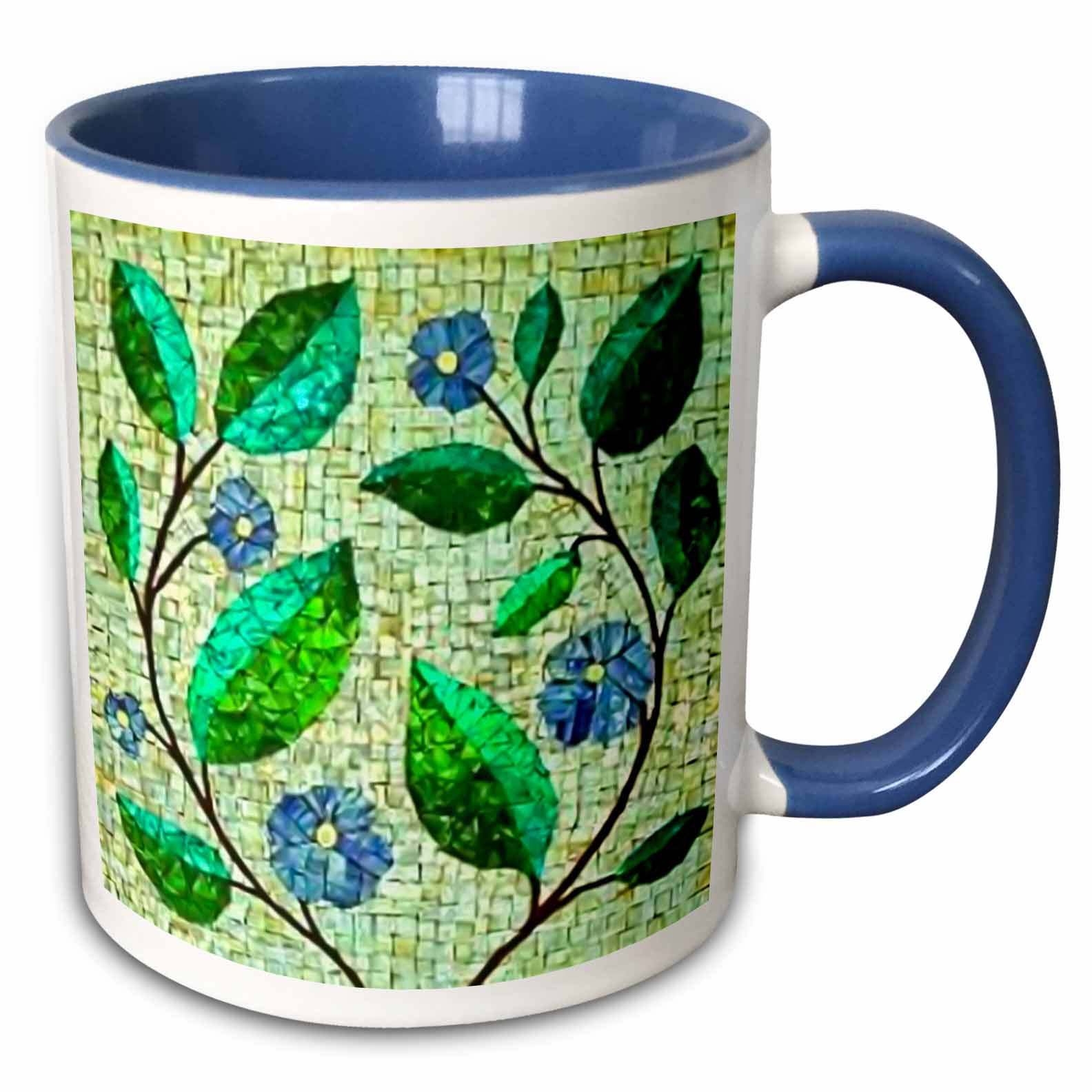 Blue Yellow Green Yellow Glass Mosaic Tile Floral Print 11oz Two-Tone ...