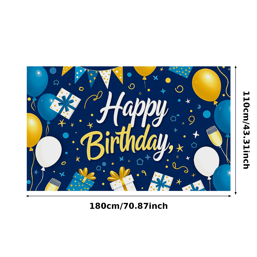 Blue Yellow Happy Birthday Banner with Balloons Party Supplies ...
