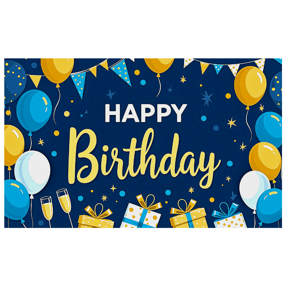 Blue Yellow Happy Birthday Banner with Balloons Party Supplies ...