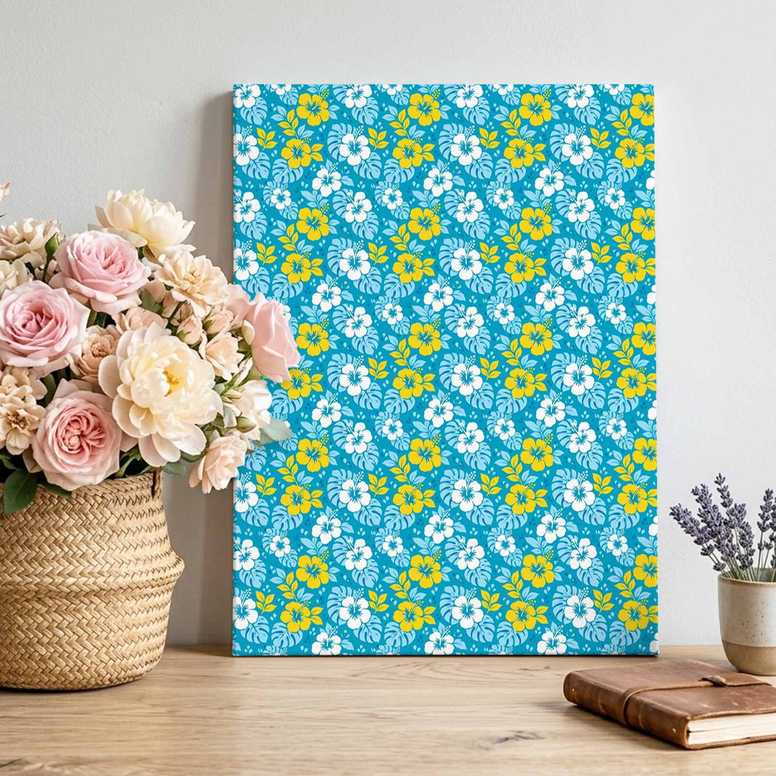 Blue Yellow Hibiscus Flowers Canvas Wall Art for Living Room, Summer ...