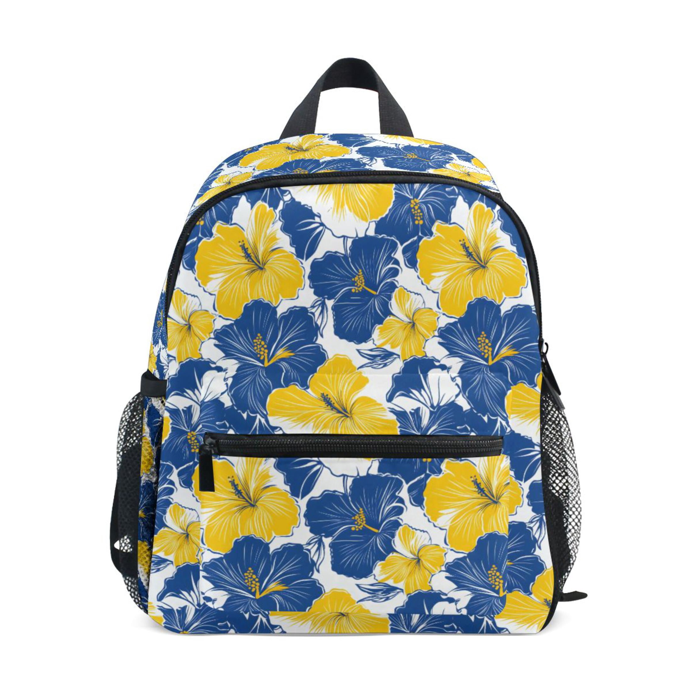 Blue Yellow Hibiscus Pattern Mini Backpack Cute Small Backpack with ...