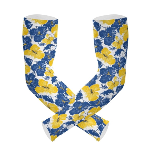 Blue Yellow Hibiscus Pattern UV Protection Cooling Arm Sleeves ...