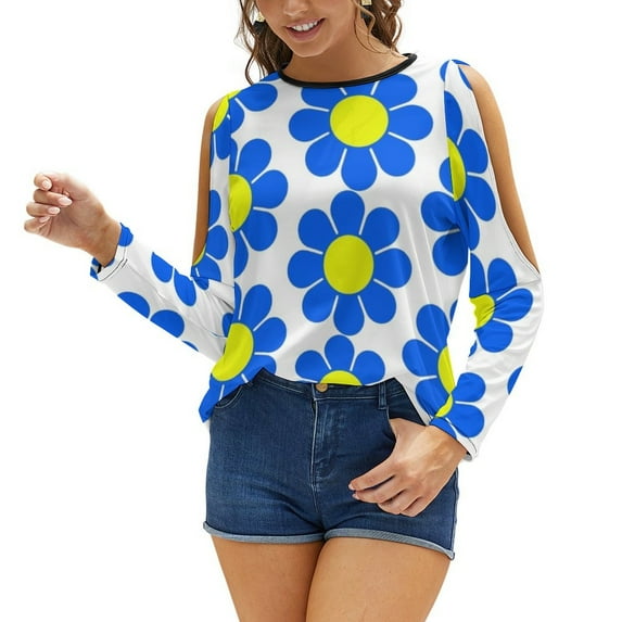 Blue Yellow Hippy Flower Daisy 2401 Women Print T Shirt Casual Off ...