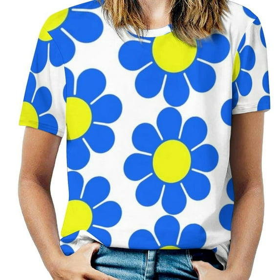 Blue Yellow Hippy Flower Daisy 2401 Women Print T Shirt Casual Off ...