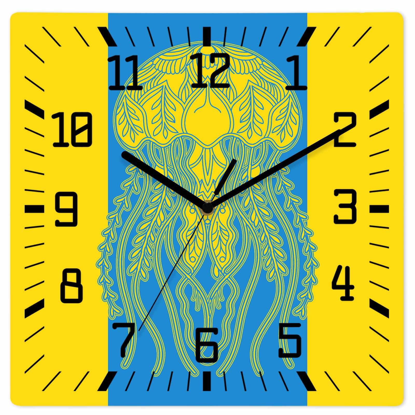 Blue Yellow Jellyfish Wooden Wall Clock Silent Non Ticking, Summer ...