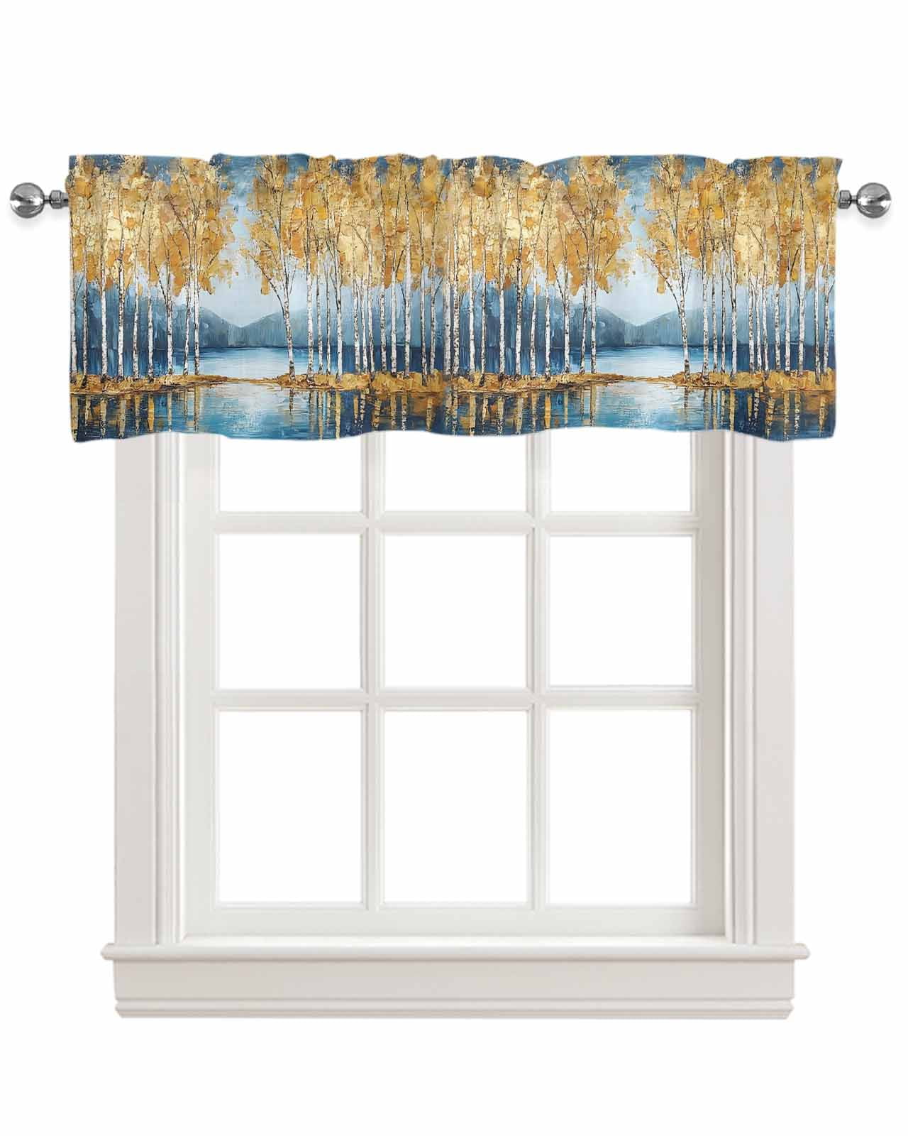 Blue Yellow Kitchen Valances for Windows Farmhouse Linen Window Valance ...