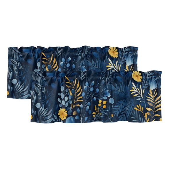 Blue Yellow Leaves Curtain Valances for Windows, Spring Summer Pastoral ...