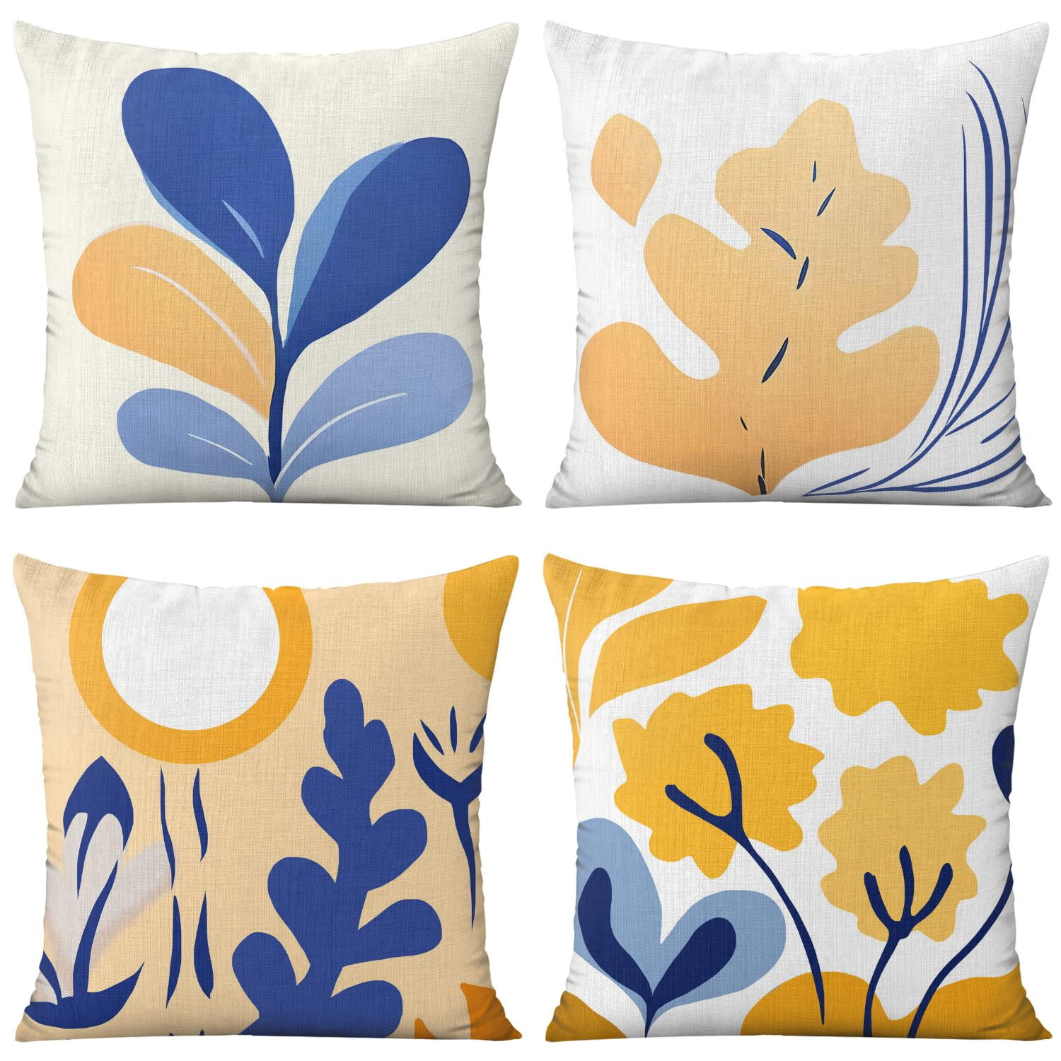 Blue Yellow Leaves Farmhouse Decor-new Throw Pillow Covers 20"x20", Set ...