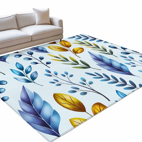 Blue Yellow Leaves Washable Rug 3x5 Area Rug for Living Room Bedroom ...