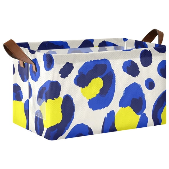 Blue Yellow Leopard Pattern Collapsible Storage Bin Open Home Shelf ...
