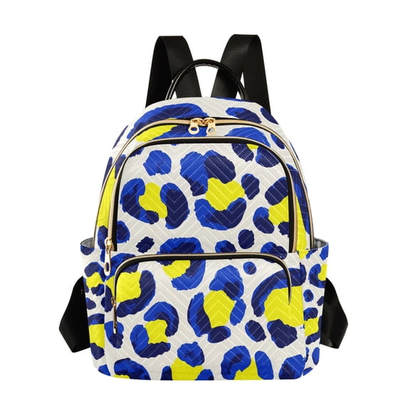 Blue Yellow Leopard Pattern Fashion Backpack Quilted Lightweight Women ...