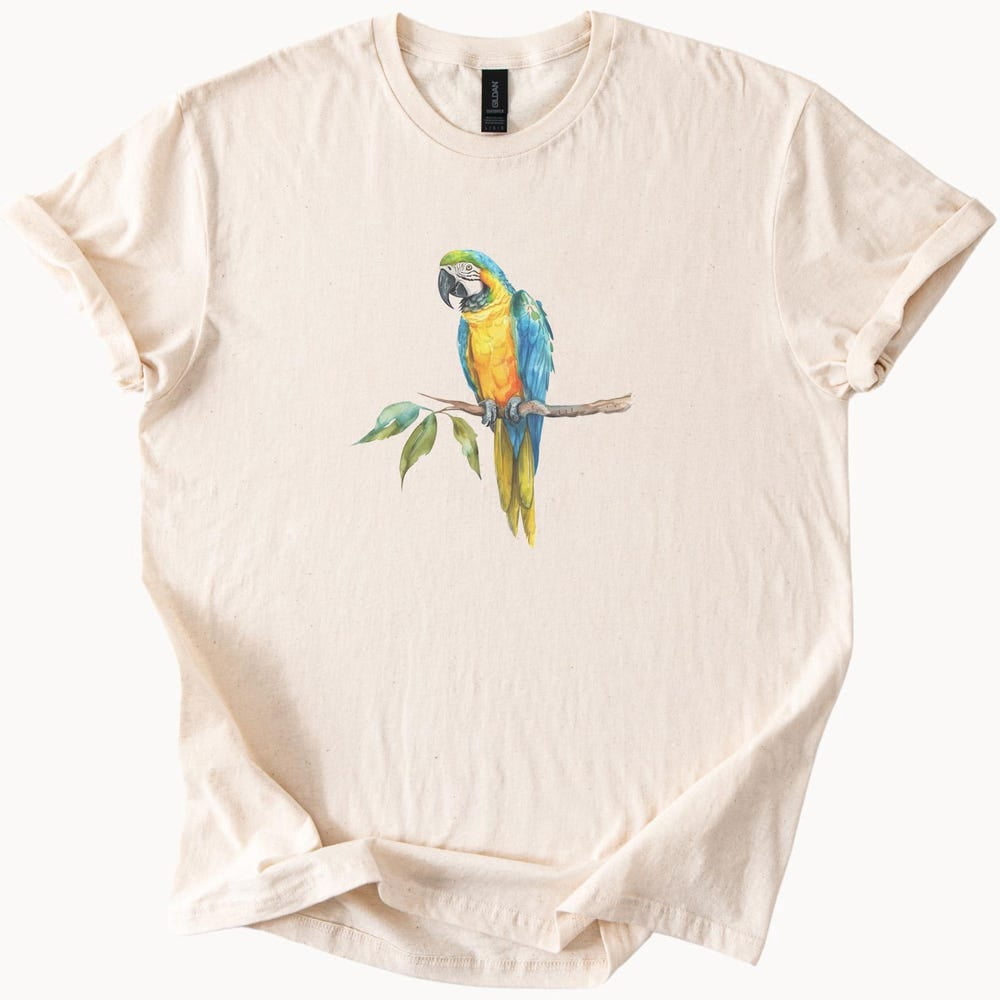 Blue Yellow Macaw Parrot Watercolor Art Tshirt Tropical Bird Design ...